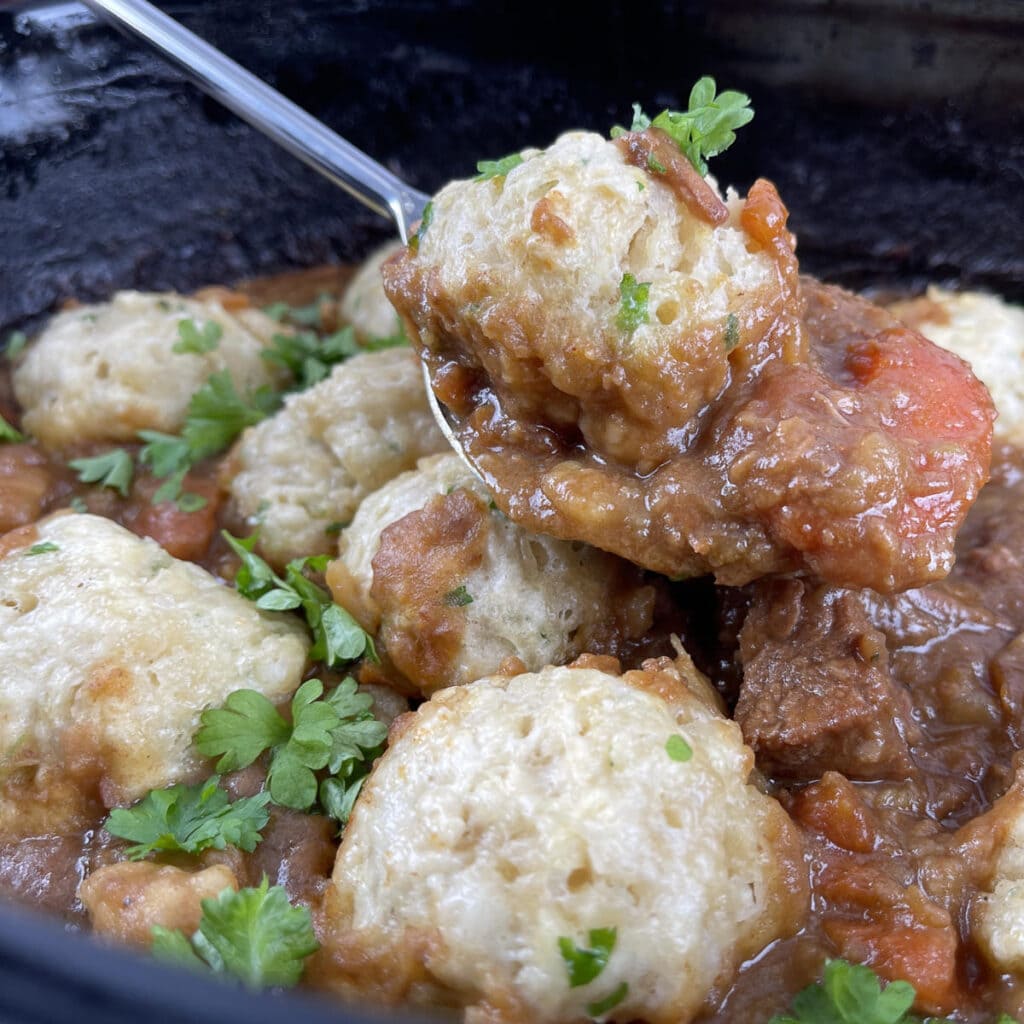 Slow Cooker Beef Stew & Dumplings - Tales From The Kitchen Shed